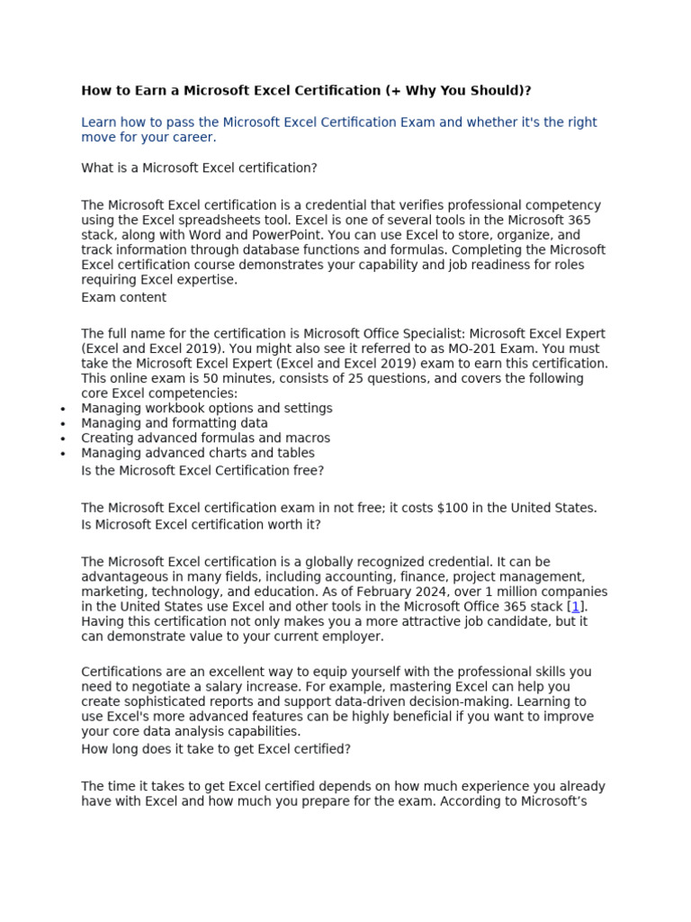 How to Earn a Microsoft Excel Certification | PDF | Microsoft Excel ...