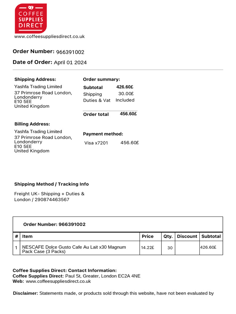 Coffee Supplies Direct Invoice | PDF