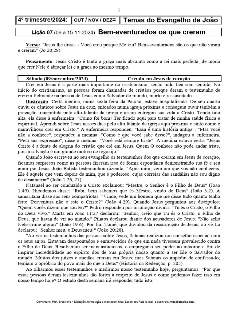 Com Licao Facil 07 Bem Aventurados Os Que Creram Escola Sabatina | PDF ...