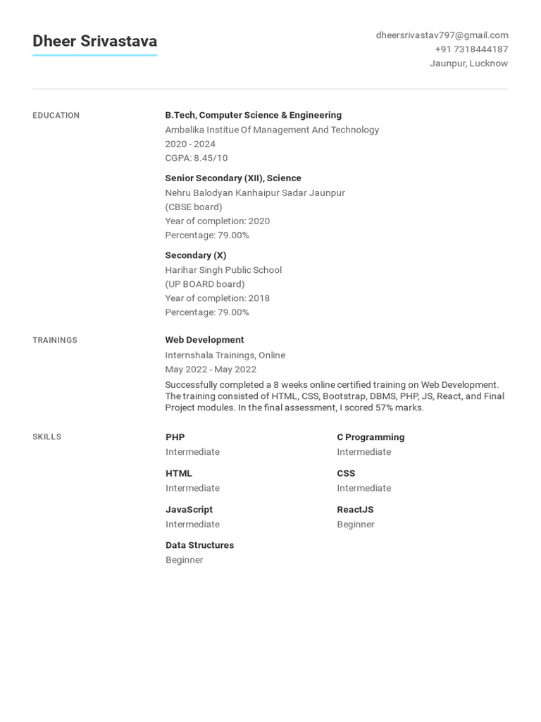 DheerSrivastava_InternshalaResume | PDF