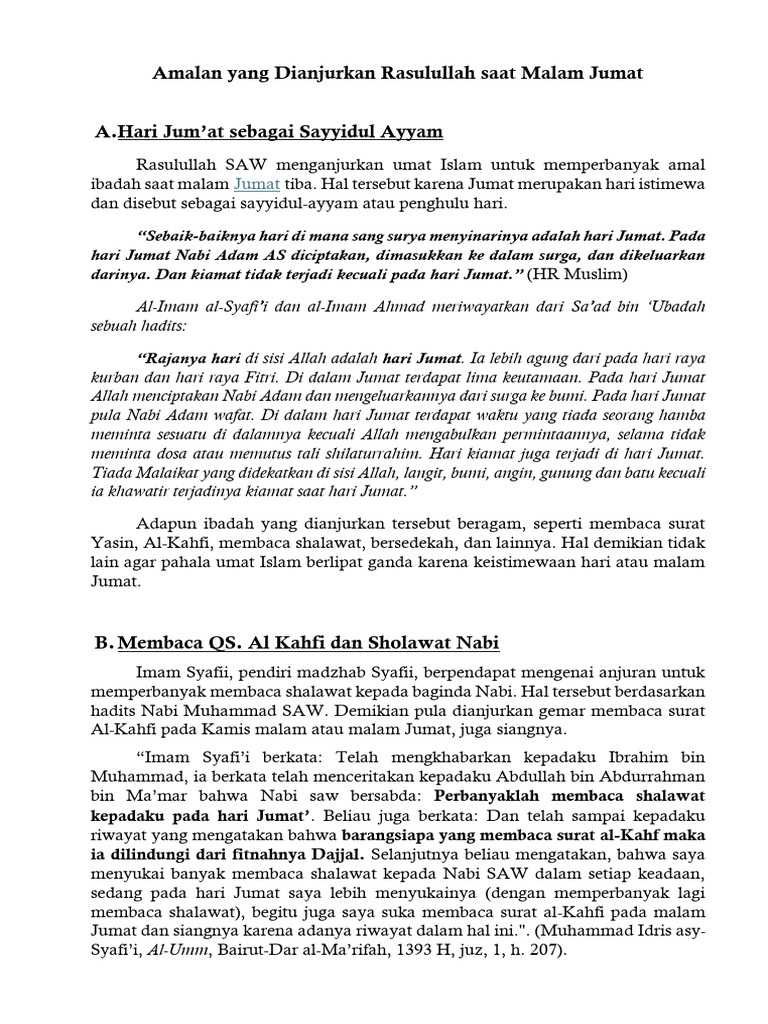 Amalan Yang Dianjurkan Rasulullah Saat Malam Jumat | PDF