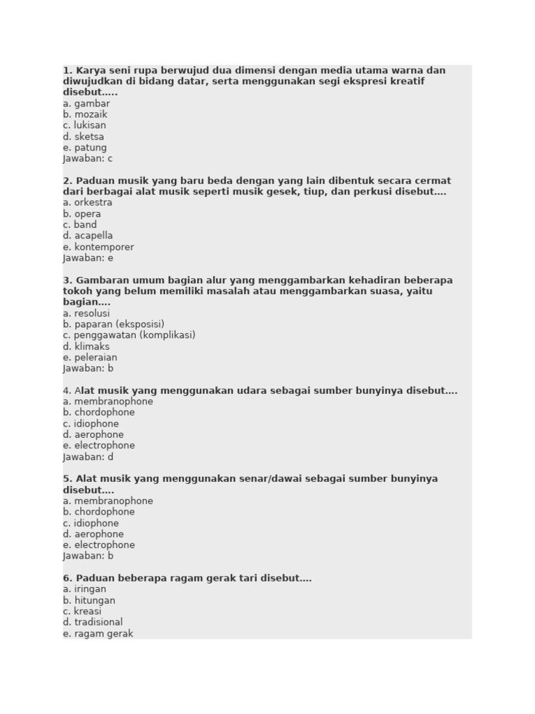 Kisi-Kisi Seni Budaya Xii 2024 | PDF