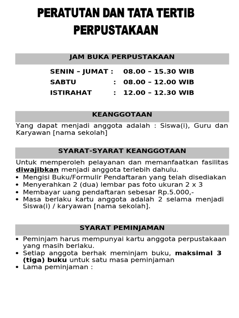 8. Tata Tertib Perpustakaan Sekolah | PDF