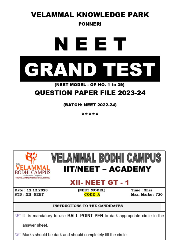 Gts QP File (Xii Neet 2023-24 Batch) - Final | PDF | Biochemistry | Chemistry