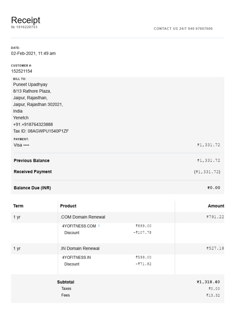Godaddy - 4yofitness - Com - Billing | PDF