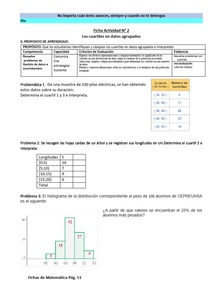 Ficha N°2-U8-4° | PDF | Cuantil | Aprendizaje