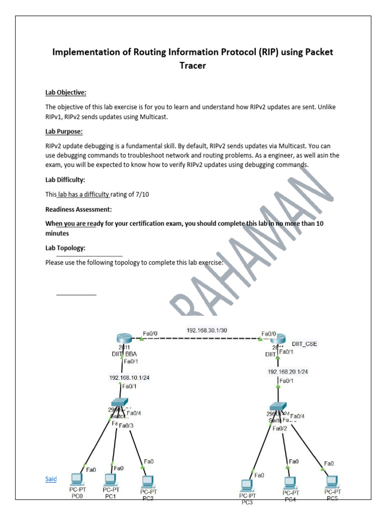 Implementation of Routing Information Protocol (RIP) Using Packet ...