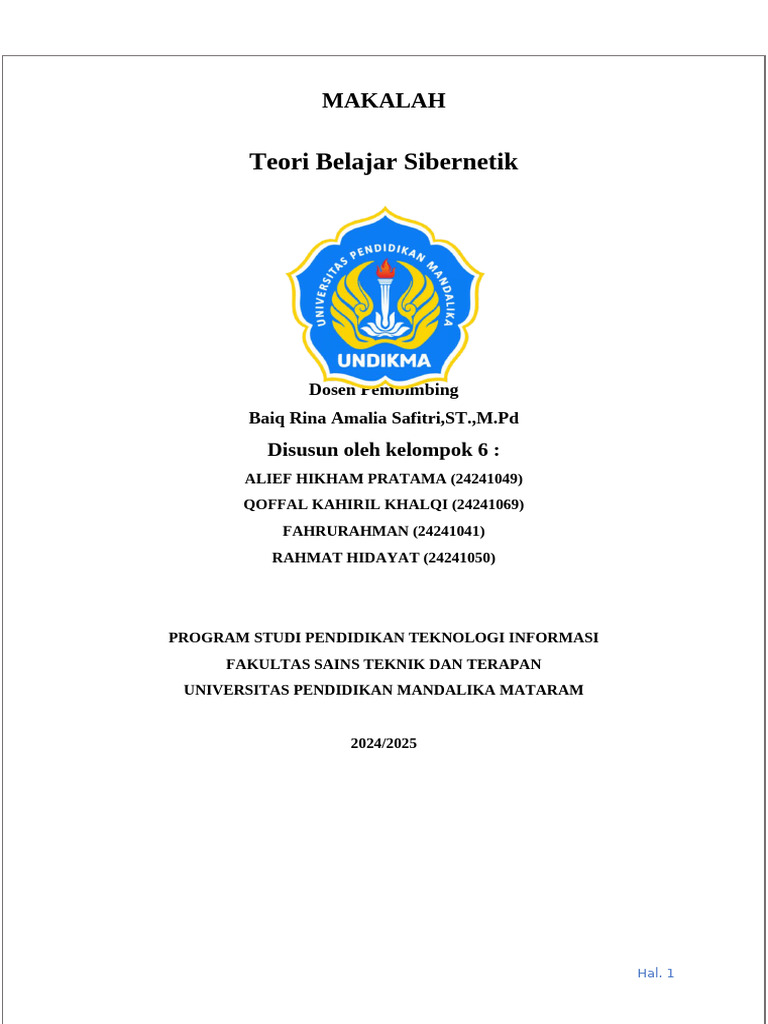 Makalah Teori Belajar Sibernetik | PDF