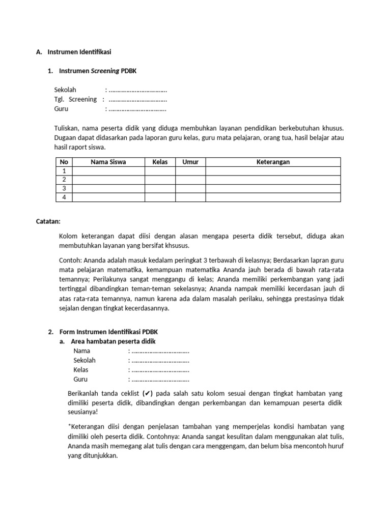 FORMAT IDENTIFIKASI PDBK 2022 (1) - Organized | PDF