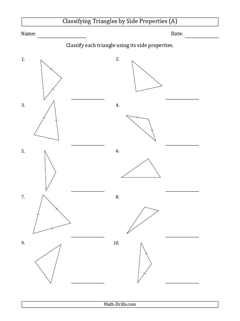 Geometry Worksheet - Classifying Triangles by Side Properties (Marks ...