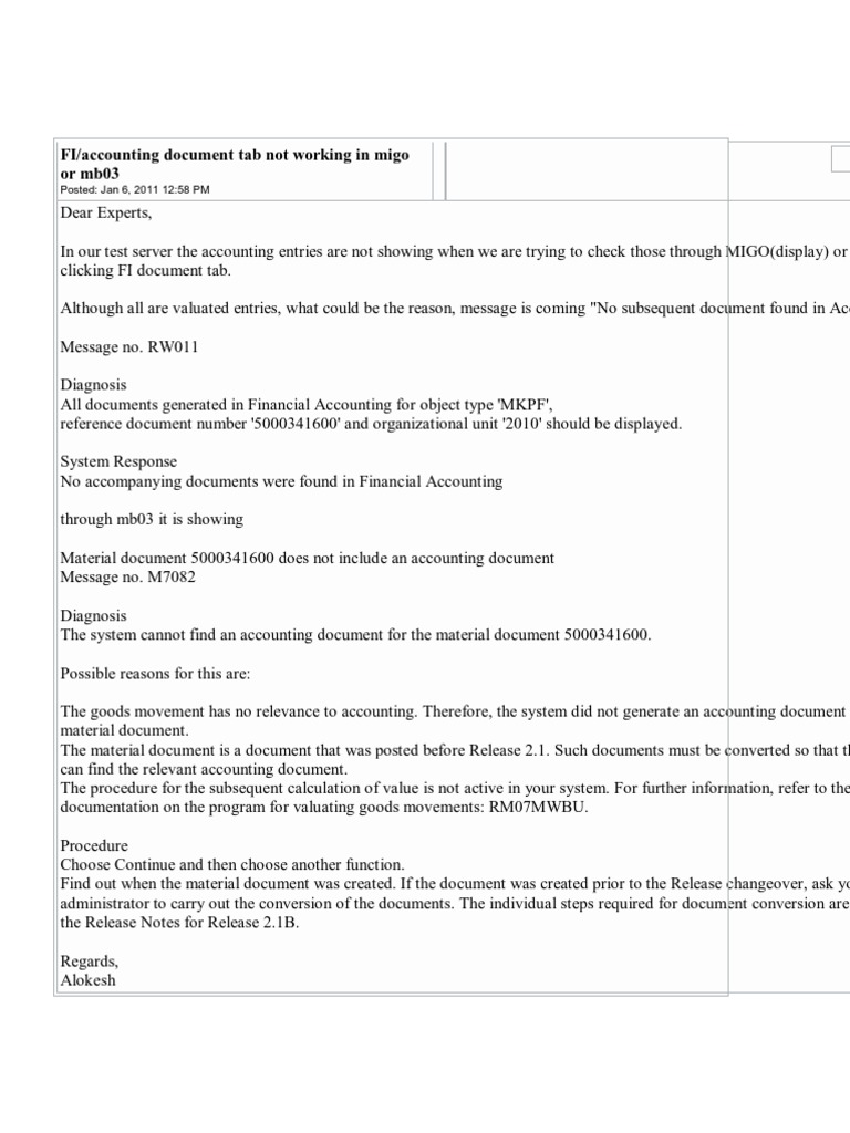 Resolving Issues with FI Accounting Documents Not Displaying in MIGO or ...