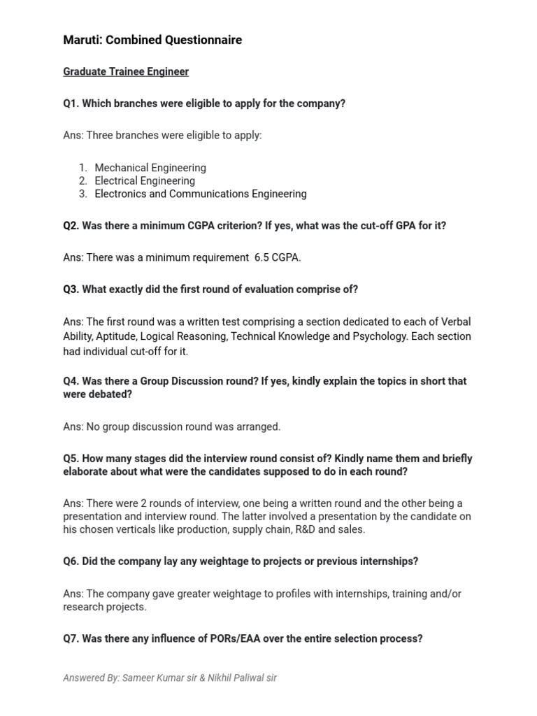 Maruti - Combined Questionnaire | PDF | Cognitive Science | Cognition