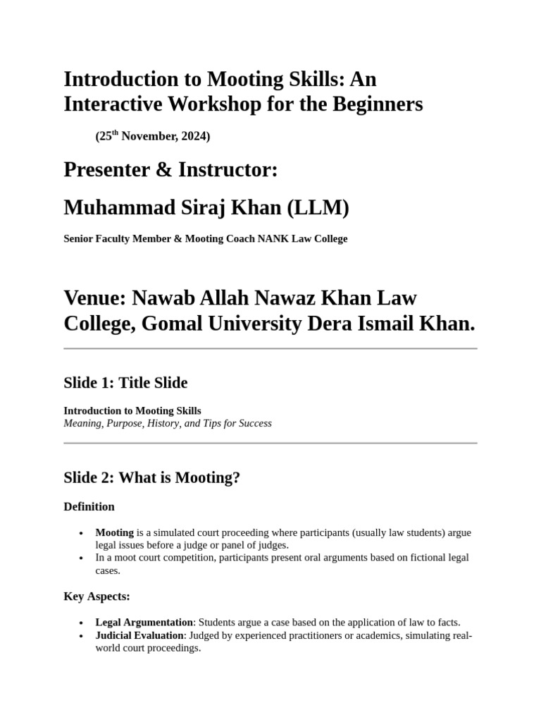 Essential Mooting Skills Workshop Guide | PDF
