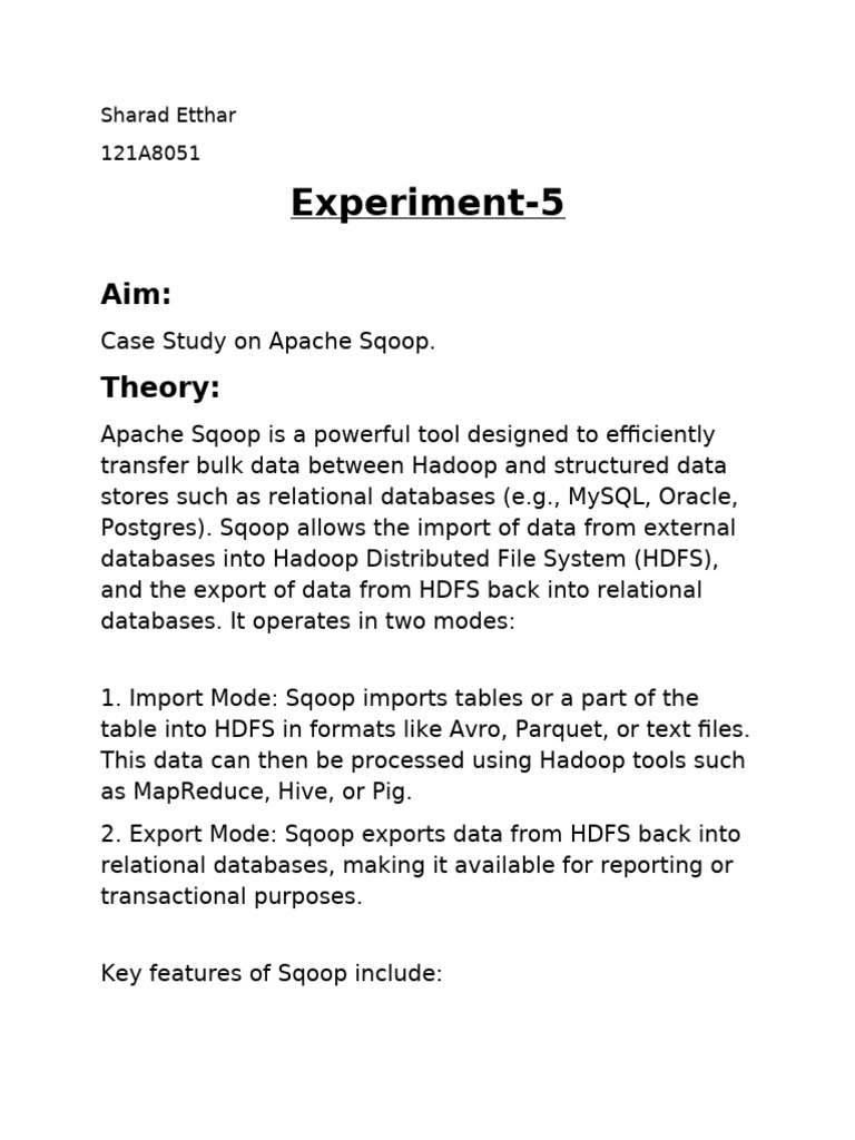 Experiment-5(Case Study on Sqoop) | PDF | Apache Hadoop | Databases