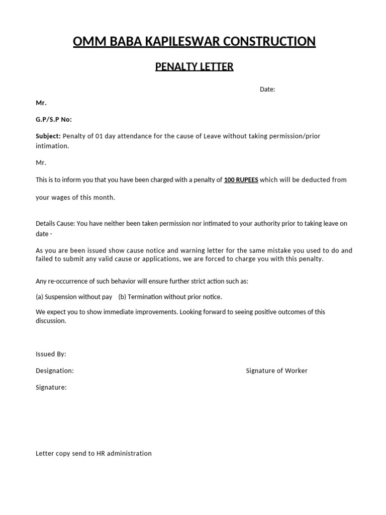 Penalty Notice for Unauthorized Leave | PDF