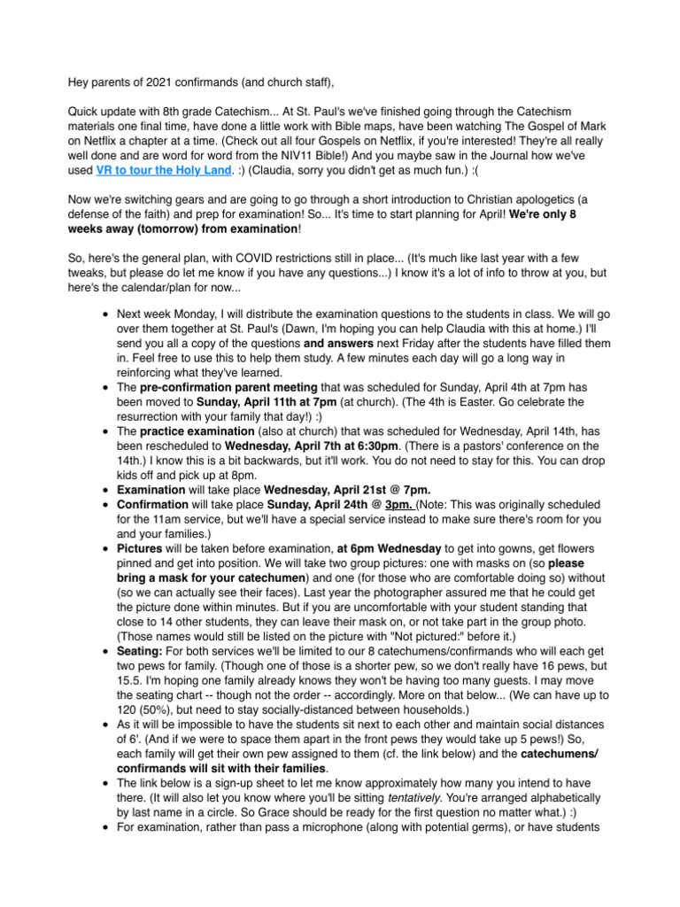 Confirmation Preparation Update 2021 | PDF | Confirmation | Christian ...