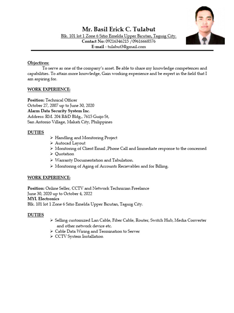CV Basil Erick Tulabut 2023 | PDF | Computer Network | Computing