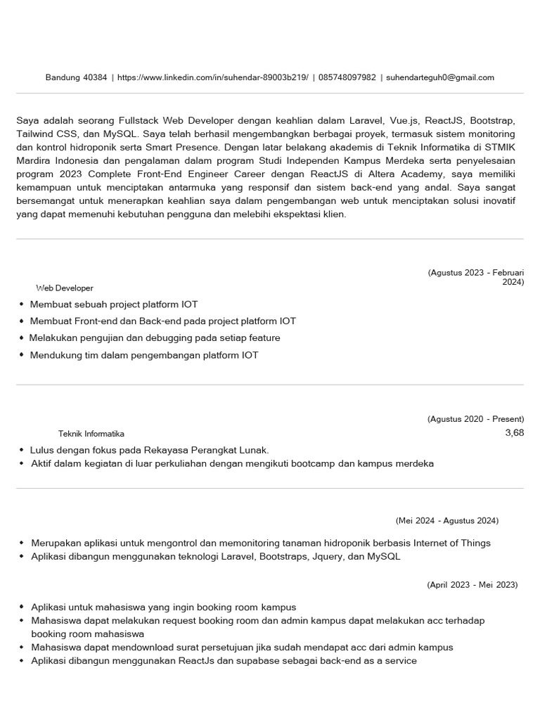 Suhendar Teguh_Web Developer_Resume | PDF
