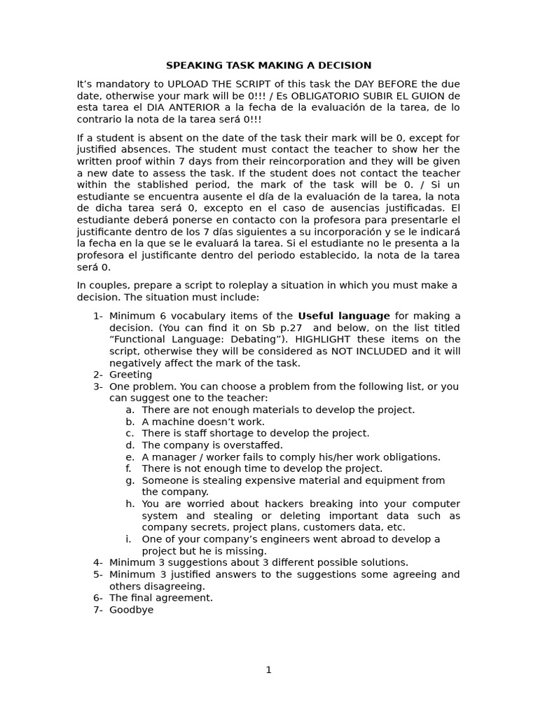 Speaking Task 2 | PDF | Human Communication