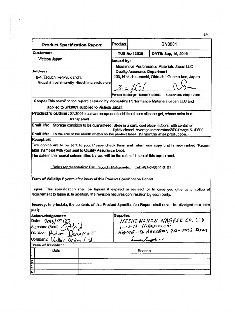 Momentive SN3001ü@Product Specification Report | PDF