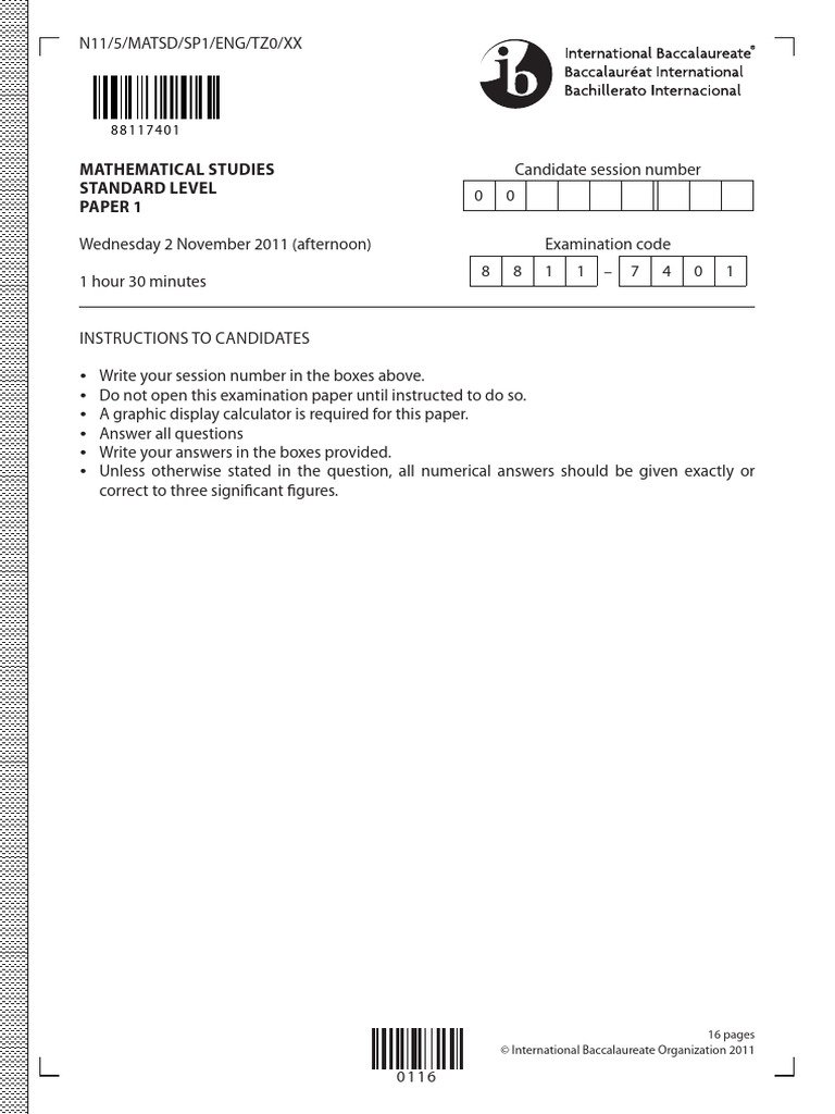 IB Math Studies SL Paper 1 Exam 2011 | PDF | Mathematics | Mathematical ...