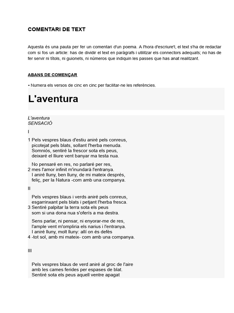 Comentari de Text. Guió | PDF