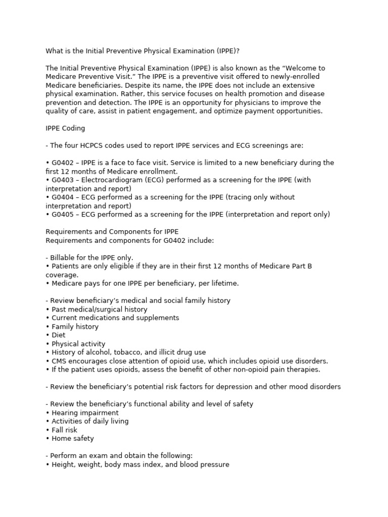 Initial Preventive Physical Examination (IPPE) | PDF | Medicare (United ...