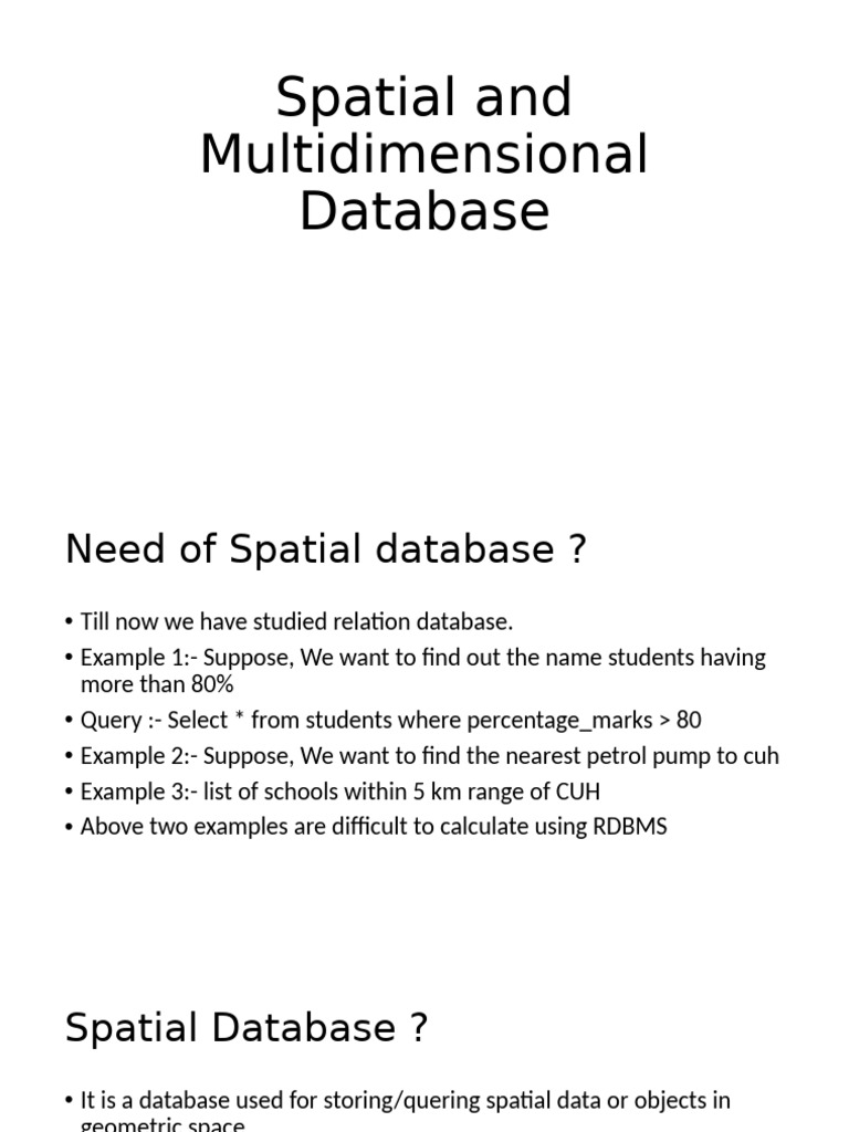 Ppt Spatial And Multidimensional Database Pdf