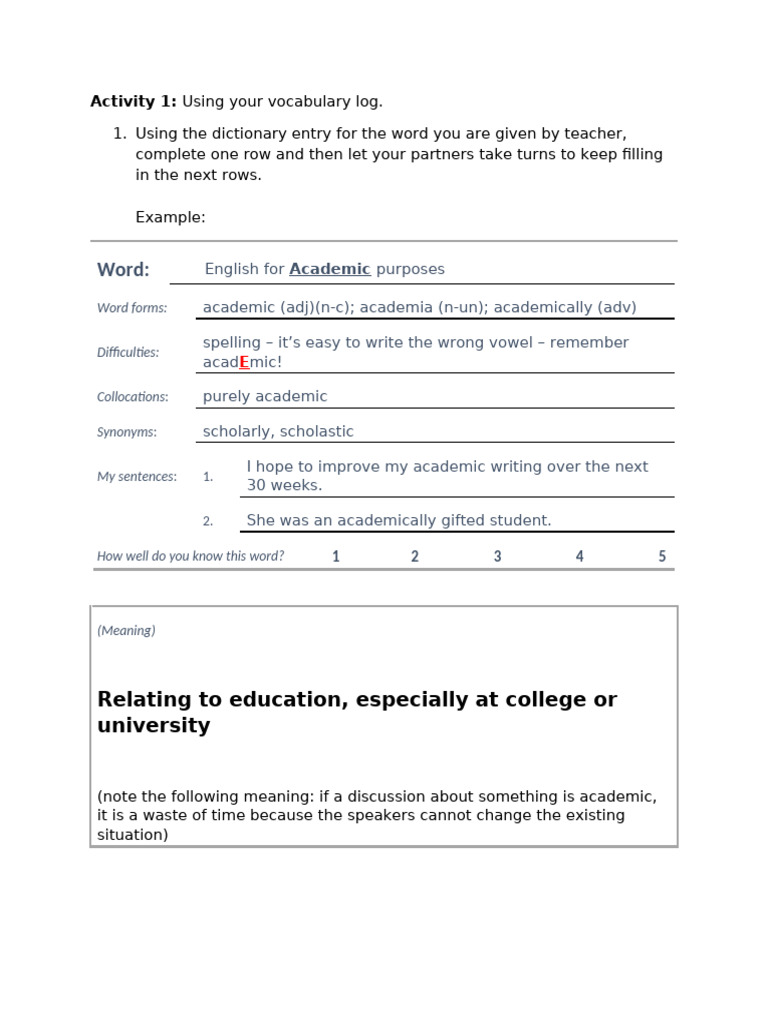 WEEK 3 - Lesson 1 - Handout 1 - Vocabulary Log | PDF | Vocabulary | Language Families