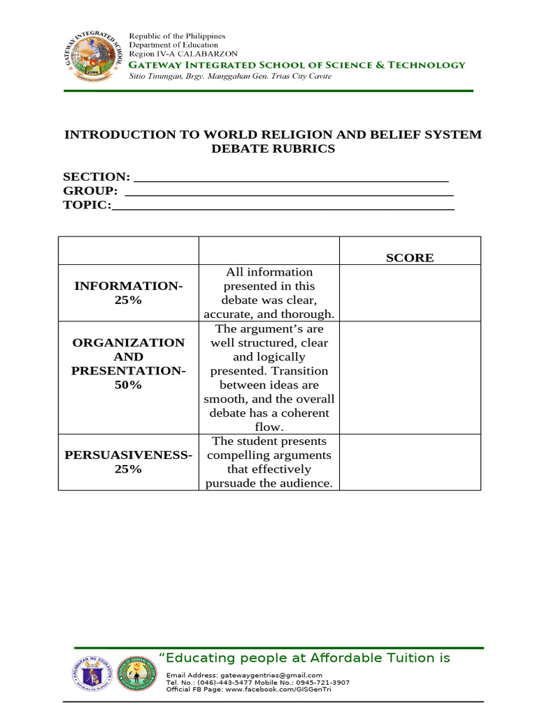 debate rubrics | PDF
