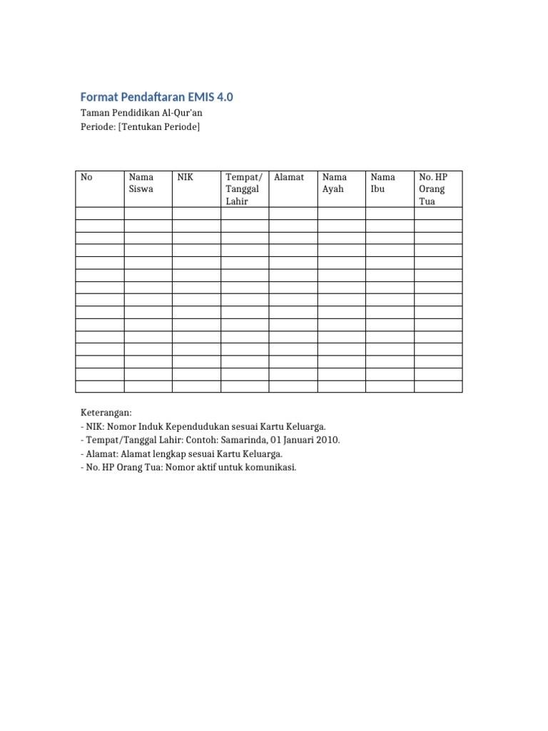 Format Pendaftaran Emis 4 0 | PDF
