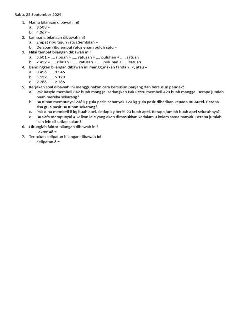 Matematika Rabu 250924 | PDF