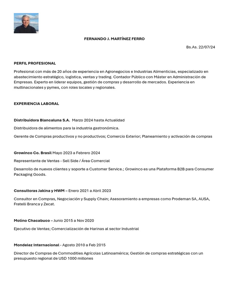 CV Fernando Martinez Ferro Español | PDF | Mondelez International ...