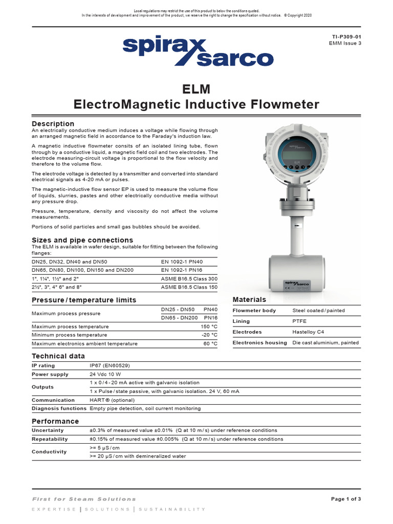Technical Sheet ELM | PDF | Flow Measurement | Electromagnetic Induction