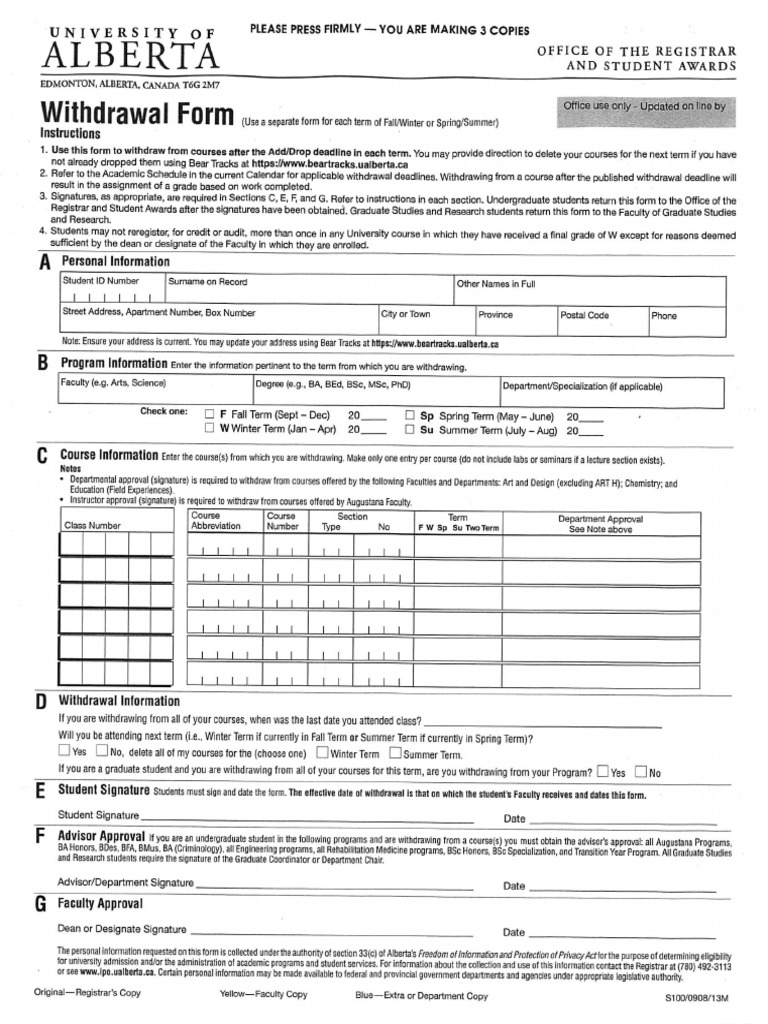 Withdrawal-Form Uofa | PDF