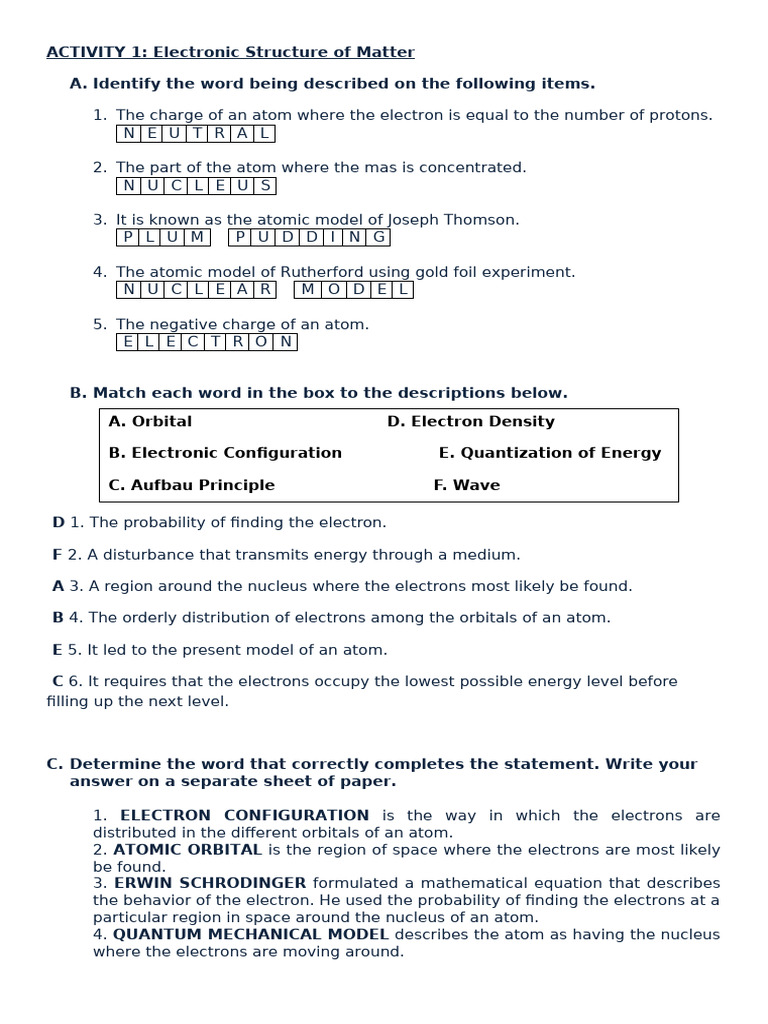 QUARTER 2-ACTIVITY 1 | PDF | Electron | Atoms