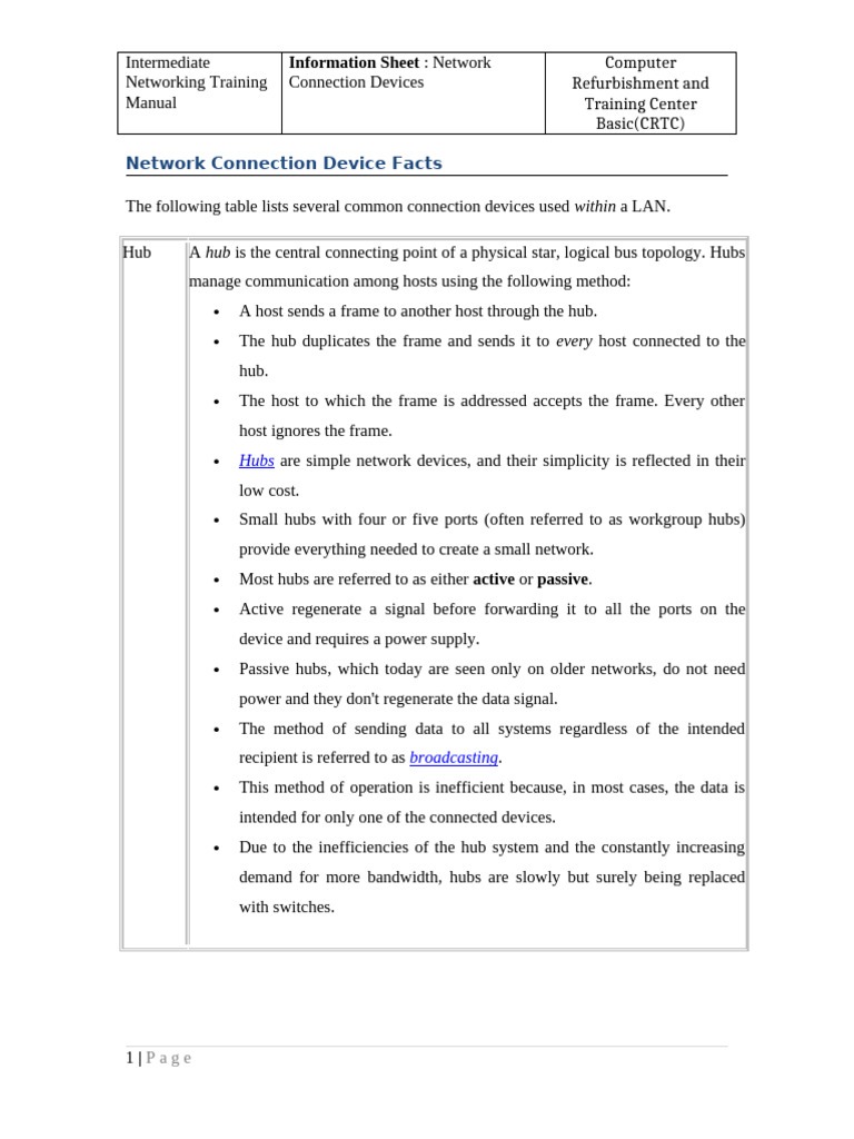 1-Network Connection Device Facts | PDF | Computer Network | Network Switch