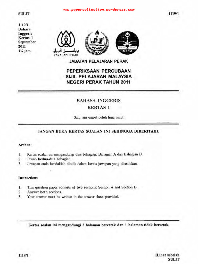 SPM Trial 2011 Bi Qa Perak | PDF | Vocabulary | Tone (Linguistics)