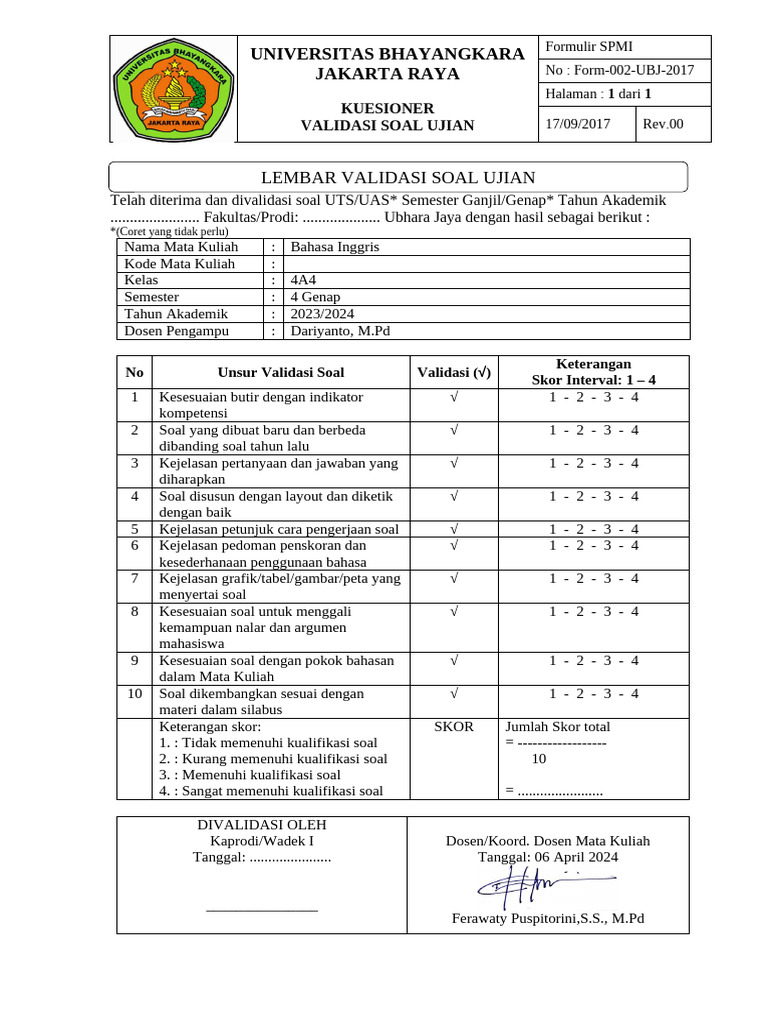 Final. Instrumen Validasi Soal Ujian Editted-2 | PDF