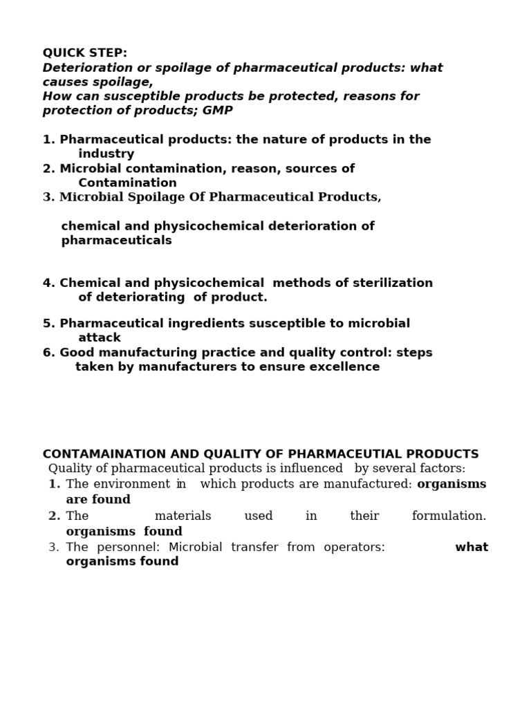 PROF_DIBUA_CONTAMAINATION_AND_QUALITY_OF_PHARMACEUTIAL_PRODUCTS | PDF ...