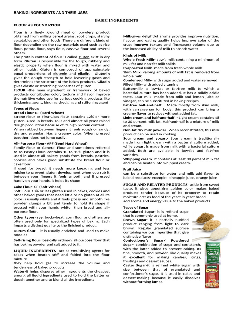 Baking Ingredients and Their Uses | PDF | Breads | Flour