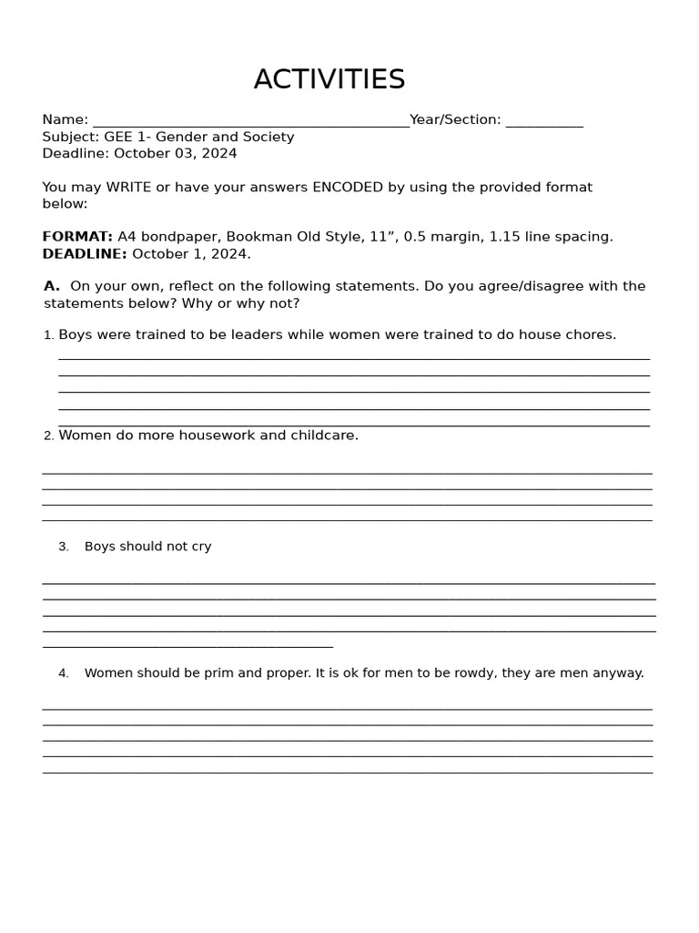 GENDER-ACTIVITIES | PDF | Gender | Gender Studies