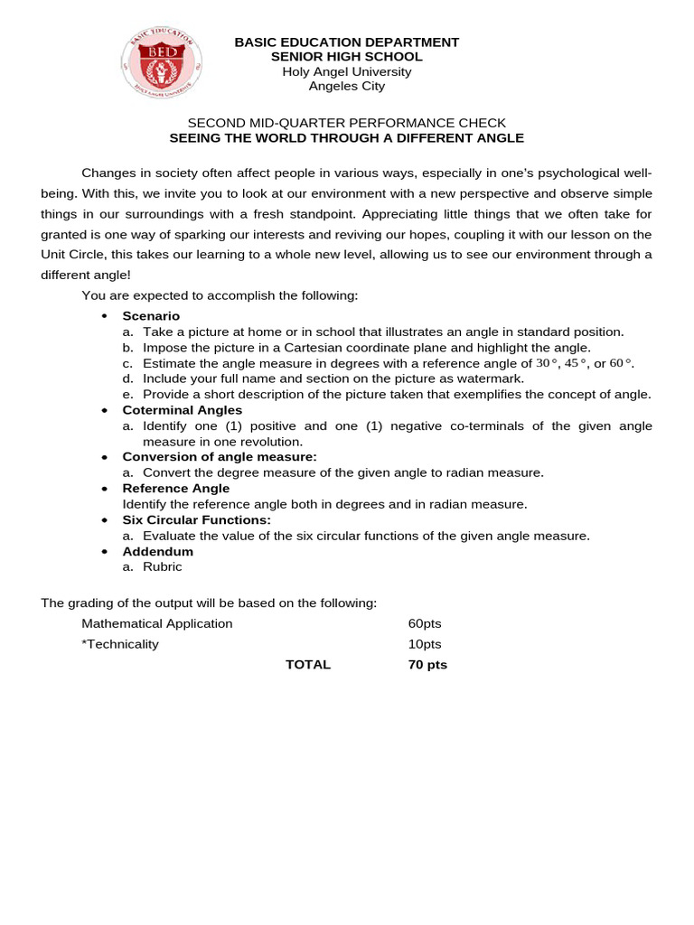 Mini Task in Precal | PDF | Angle | Mathematics