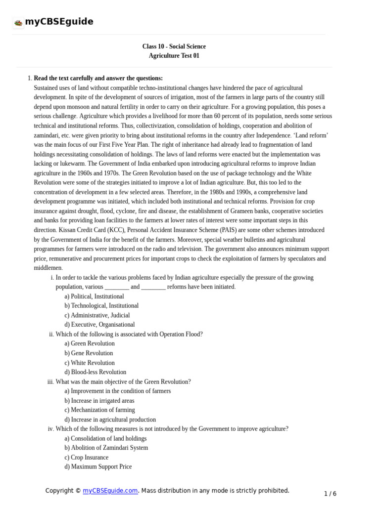 Geography Chapter 4 Test | PDF | Agriculture | Green Revolution