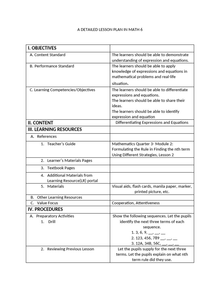 A-DETAILED-LESSON-PLAN-IN-MATH-6 | PDF | Learning | Lesson Plan