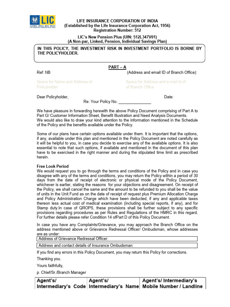 Final Pol Doc New Pension Plus - CC - 01102024 | PDF | Insurance | Life ...