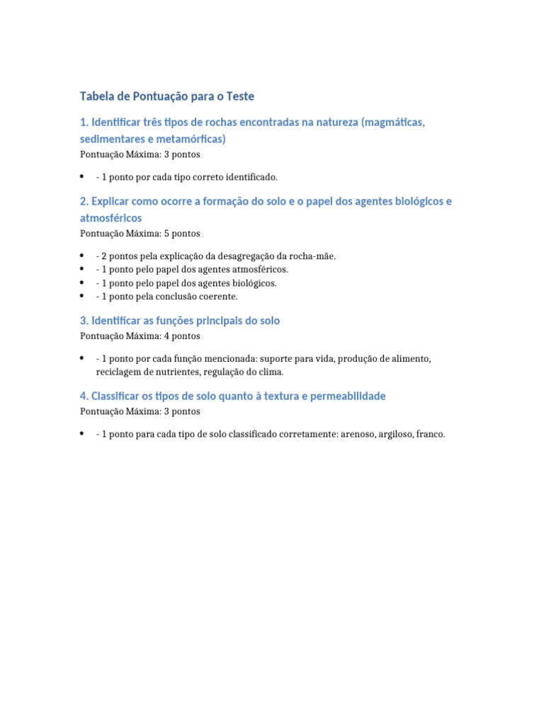 Tabela Pontuacao Teste | PDF