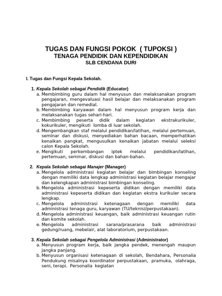 Tupoksi Guru Dan Karyawan | PDF