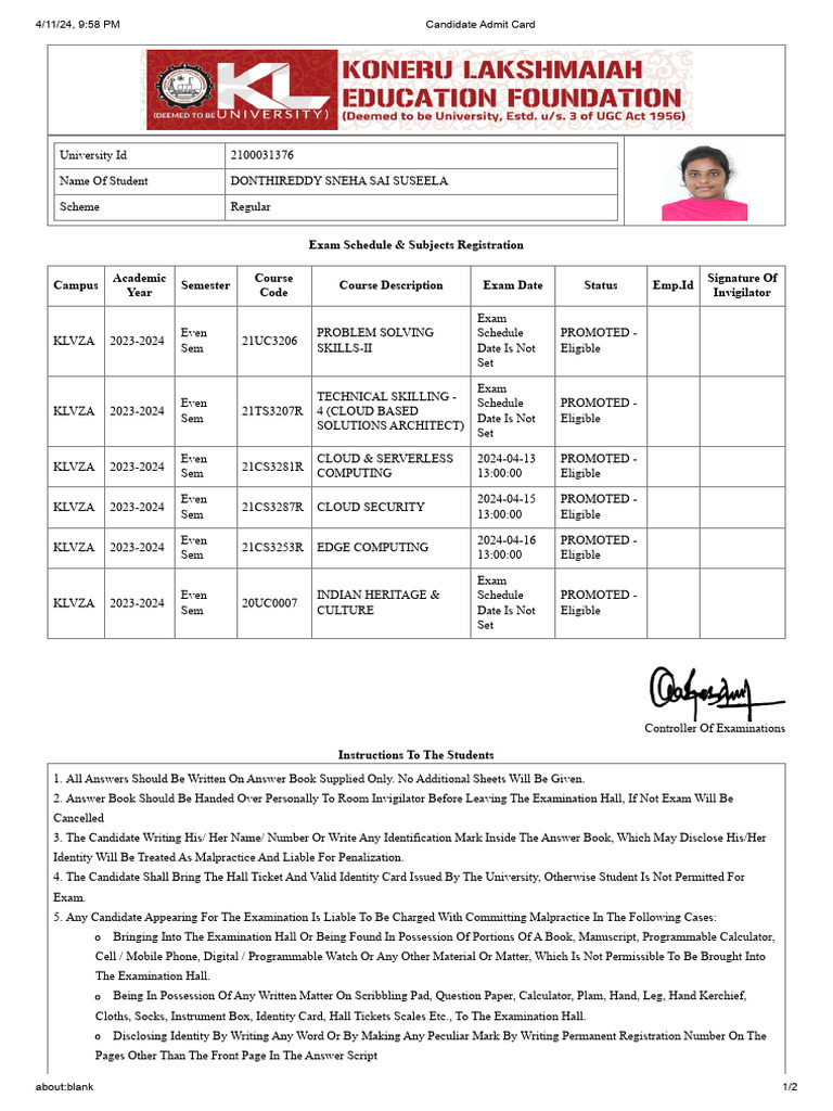 Candidate Admit Card | PDF
