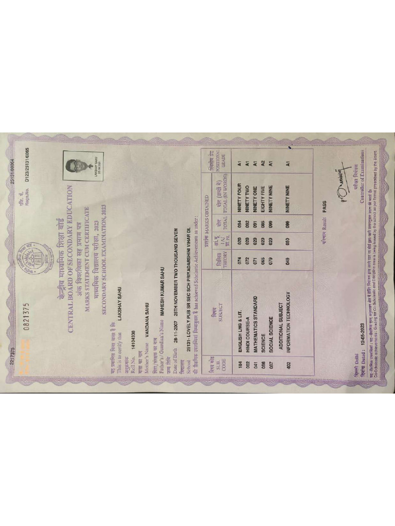 Class x Certificate | PDF